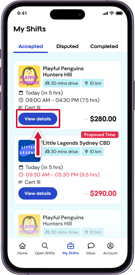 Accessing your accepted and completed shifts